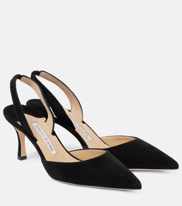 Manolo Blahnik Carolyne 70 Suede Slingback Pumps - Black