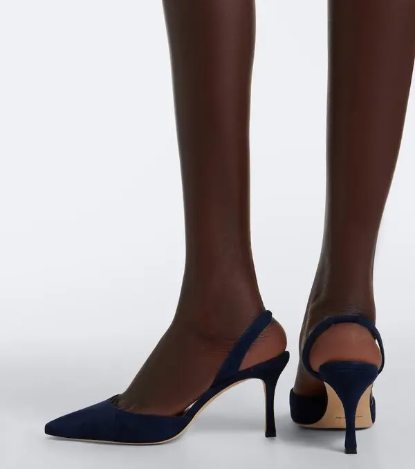 Manolo Blahnik Carolyne 70 Suede Slingback Pumps - Blue