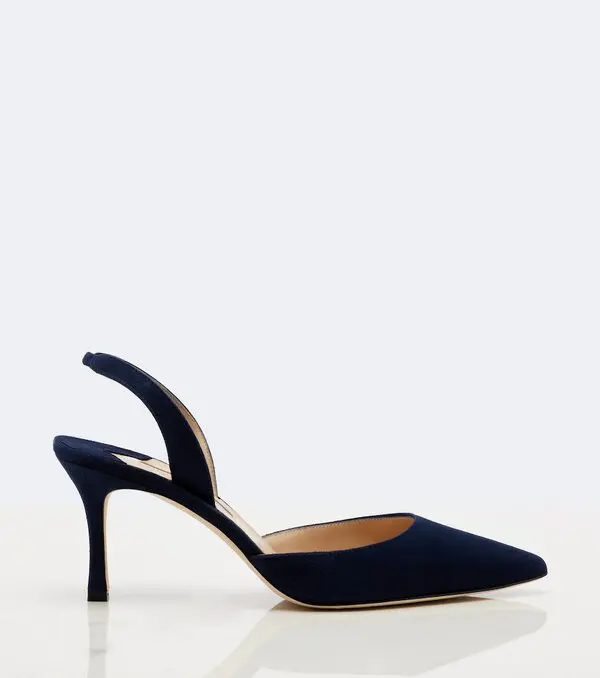 Manolo Blahnik Carolyne 70 Suede Slingback Pumps - Blue