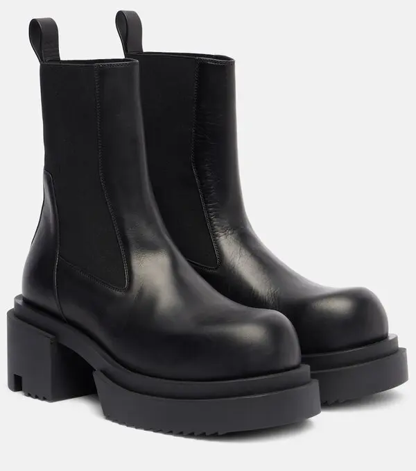 Rick Owens Beatle Leather Platform Chelsea Boots - Black