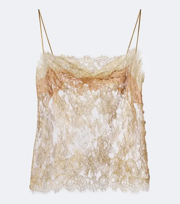 Saint Laurent Floral Lace Camisole - Gold