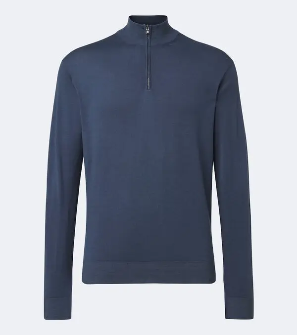 Sunspel Wool Half-zip Sweater - Blue