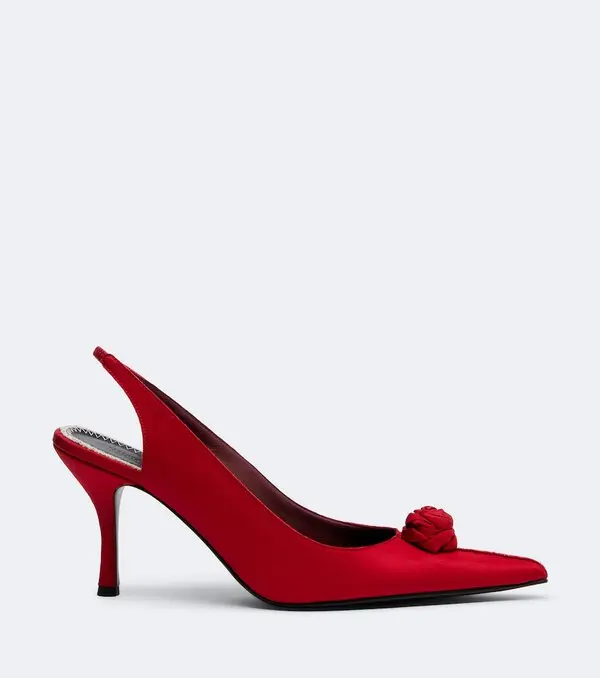 Magda Butrym Floral-appliqué Satin Slingback Pumps - Red