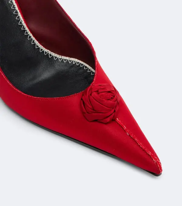 Magda Butrym Floral-appliqué Satin Slingback Pumps - Red