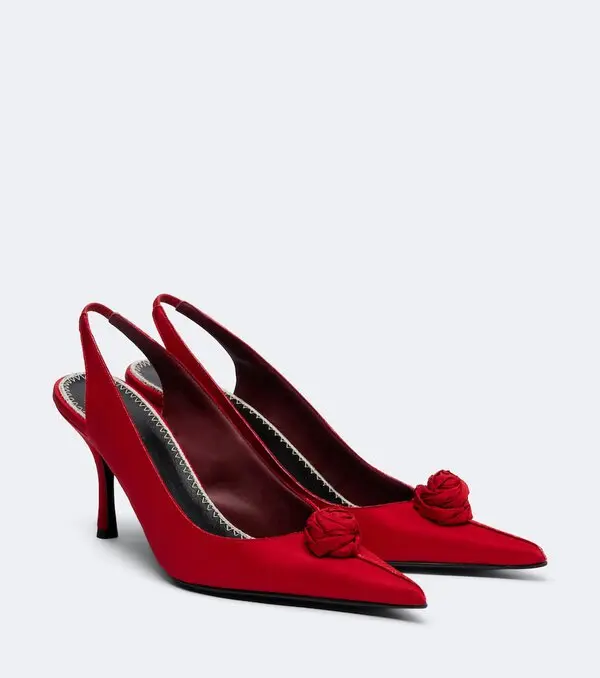 Magda Butrym Floral-appliqué Satin Slingback Pumps - Red