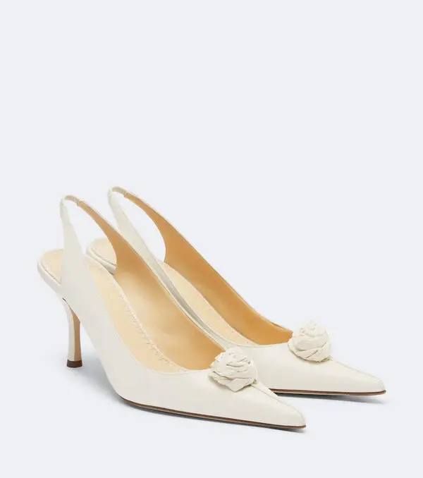 Magda Butrym Floral-appliqué Satin Slingback Pumps - White