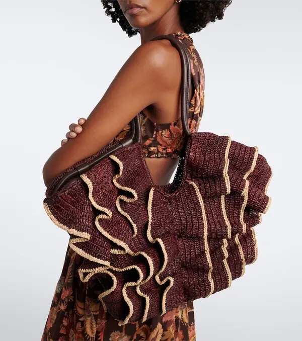 Zimmermann Ruffled Raffia Tote Bag - Brown