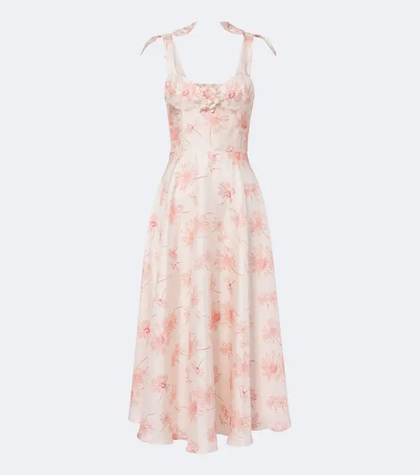 RODARTE Floral Silk Twill Midi Dress - Pink