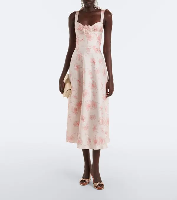 RODARTE Floral Silk Twill Midi Dress - Pink