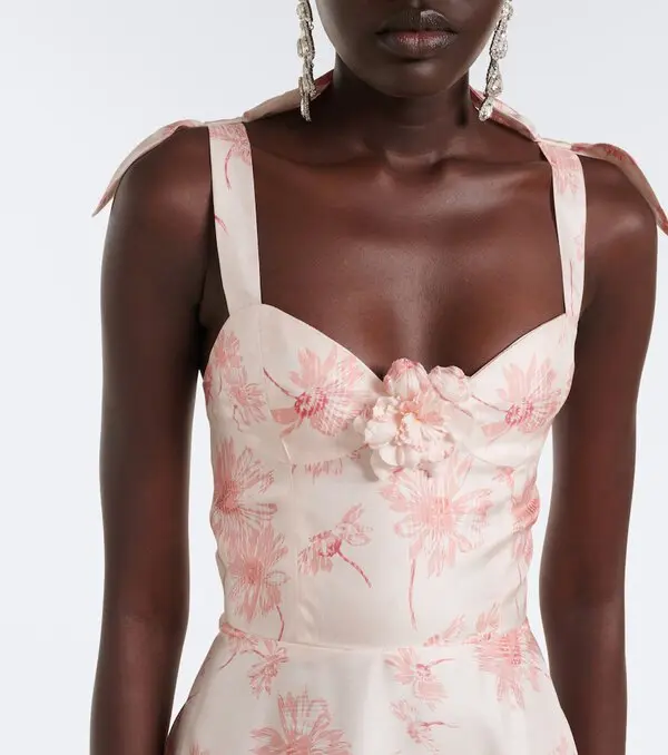 RODARTE Floral Silk Twill Midi Dress - Pink
