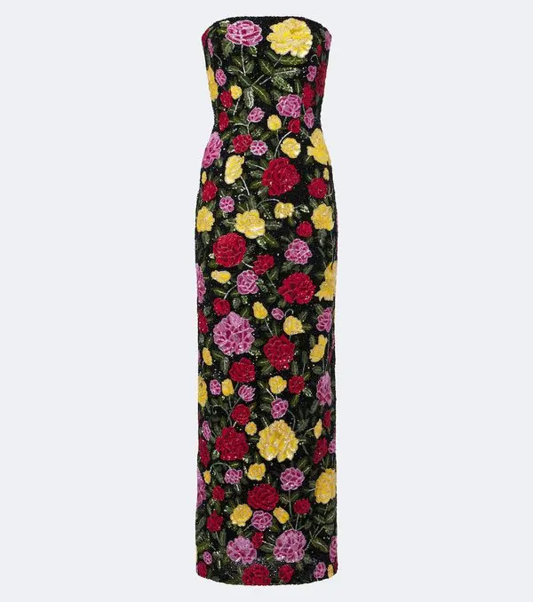 LA FUORI L� Fuori Sequined Floral Bustier Gown - Multicoloured