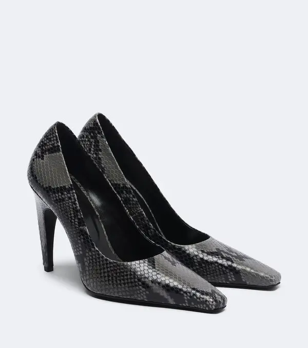 JUDE Fame Snake-effect Leather Pointed Toe Pumps - Grey