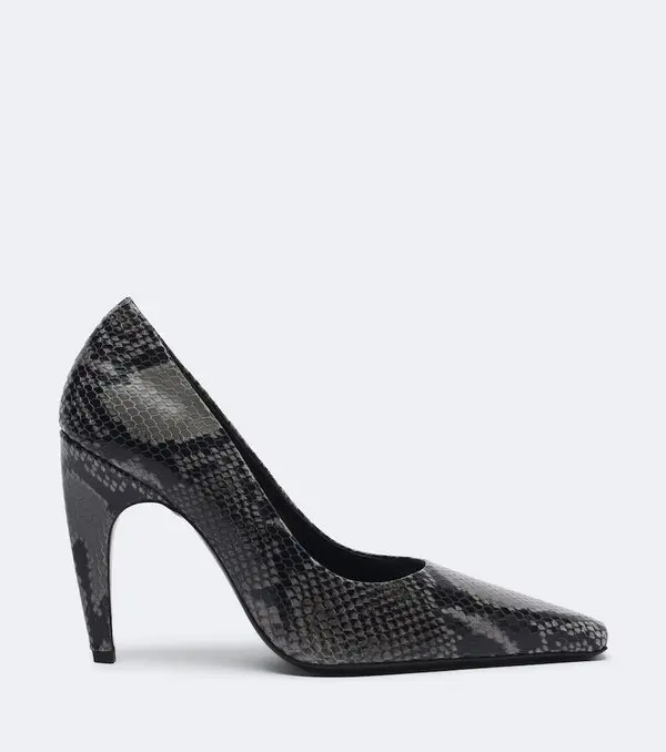 JUDE Fame Snake-effect Leather Pointed Toe Pumps - Grey