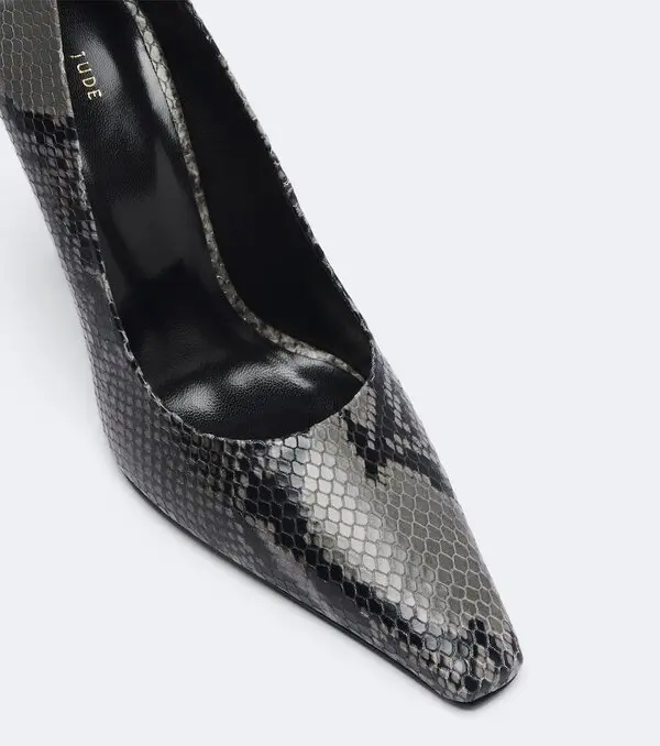 JUDE Fame Snake-effect Leather Pointed Toe Pumps - Grey