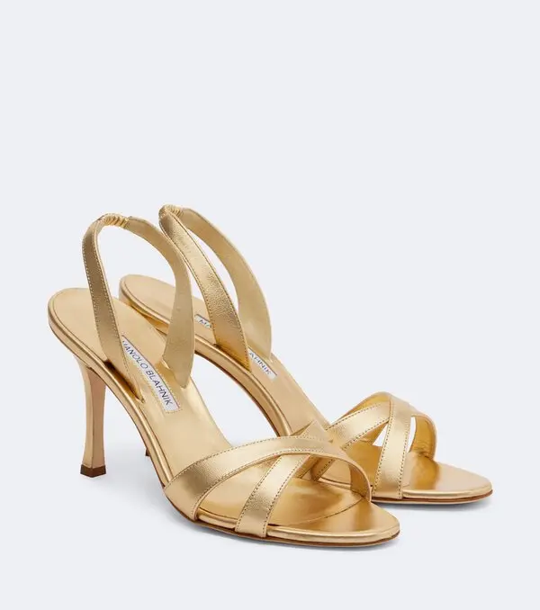 Manolo Blahnik Callasi Metallic Leather Slingback Sandals - Gold