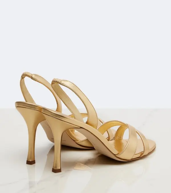 Manolo Blahnik Callasi Metallic Leather Slingback Sandals - Gold