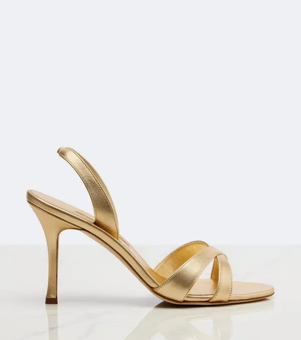Manolo Blahnik Callasi Metallic Leather Slingback Sandals - Gold