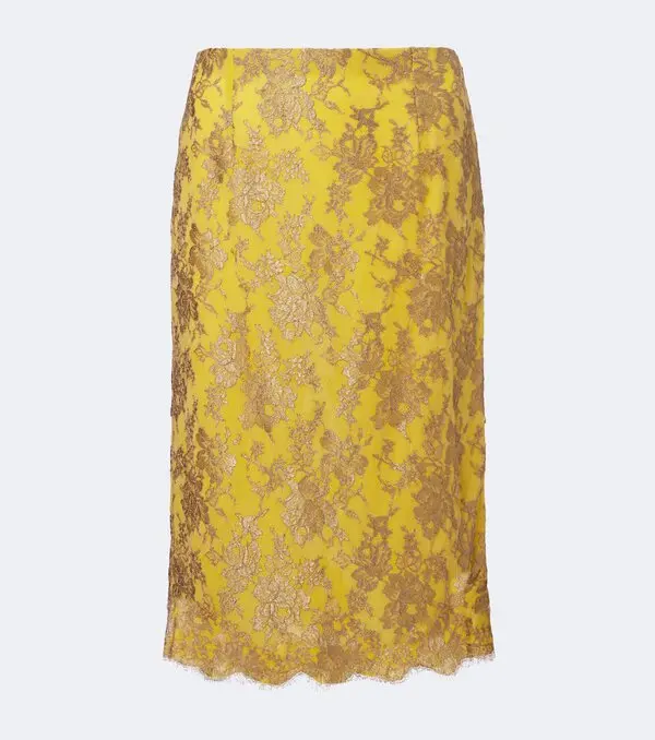 Saint Laurent Lace Pencil Skirt - Gold