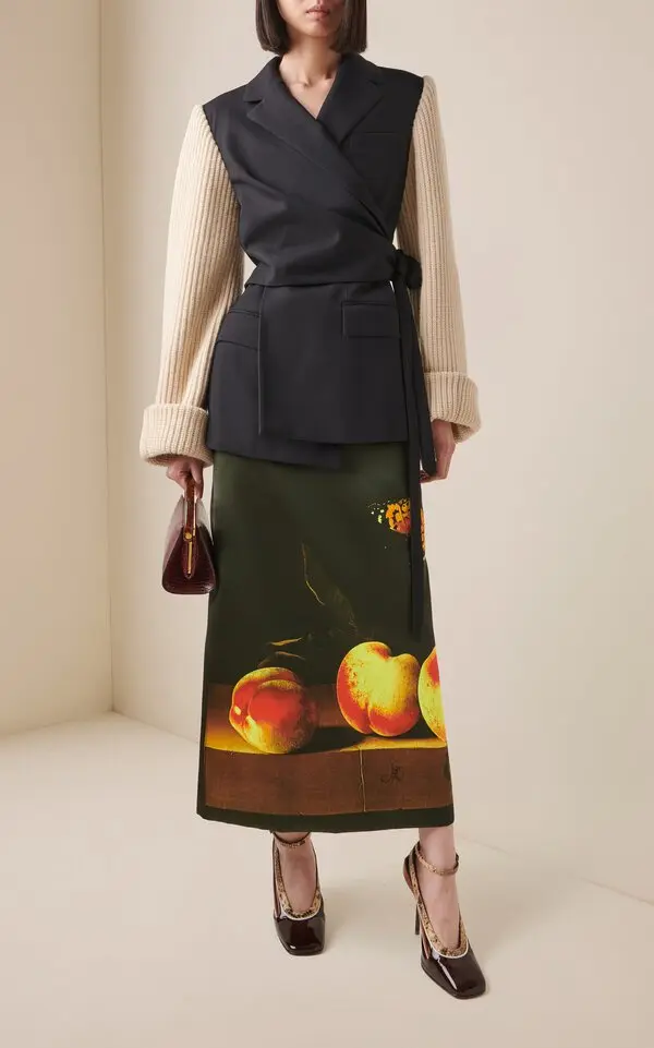 Dries Van Noten Sentista Printed Satin Midi Skirt