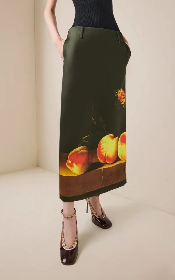 Dries Van Noten Sentista Printed Satin Midi Skirt
