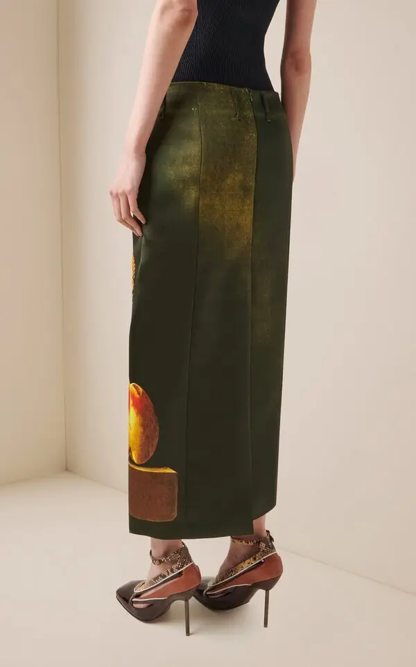 Dries Van Noten Sentista Printed Satin Midi Skirt