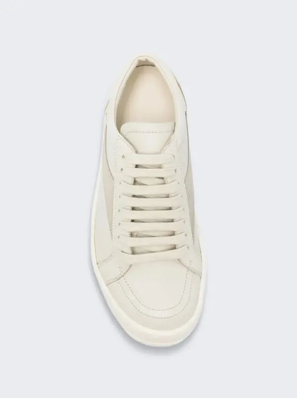 Rick Owens Low Top Sneakers With Suede Applique - Ivory