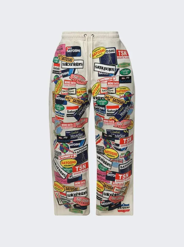 SATOSHI NAKAMOTO Codex Print Leather Pant White