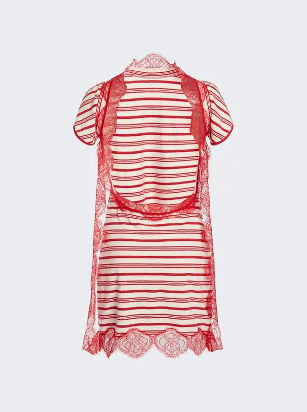 Christopher Esber Stripe Jersey Lace Trimmed Tee Dress