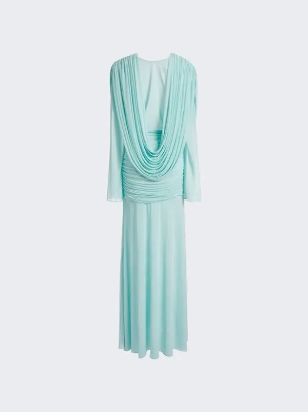 Christopher Esber Ripple Drape Long Sleeve Gown Mystic Mint