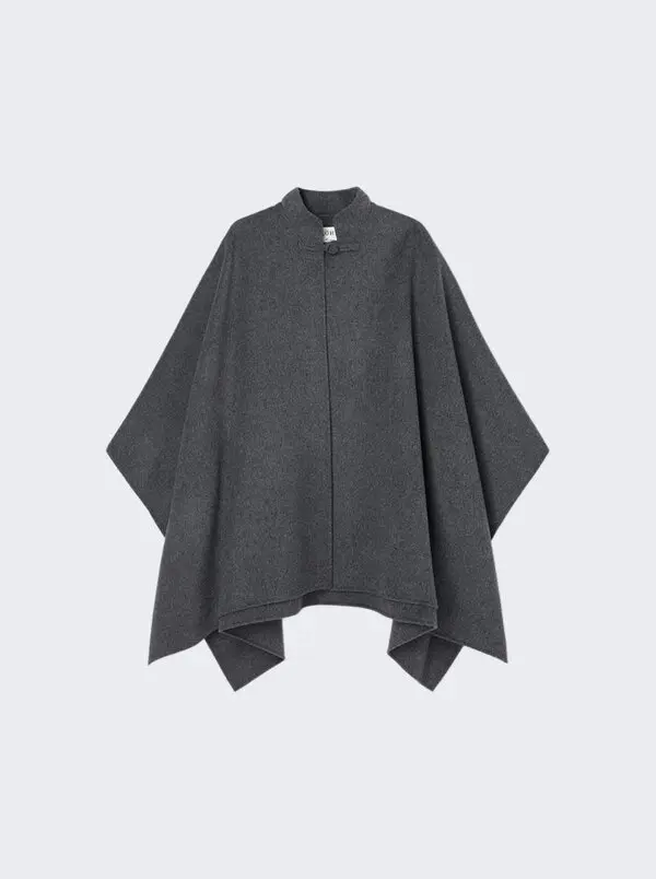 RÃHE Double Faced Wool Pankou Closure Poncho Dark Melange - Grey