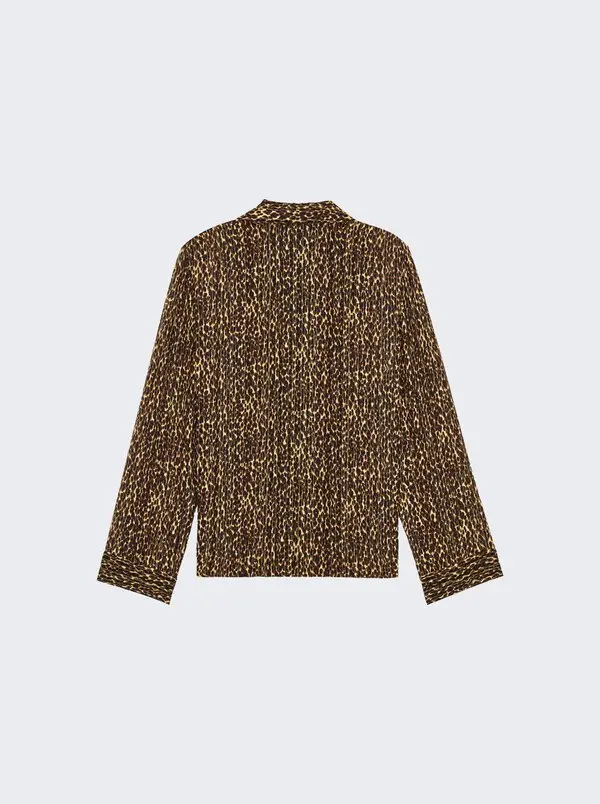 Saint Laurent Silk Georgette Pajama Blouse Lurex Stripe Leopard Print