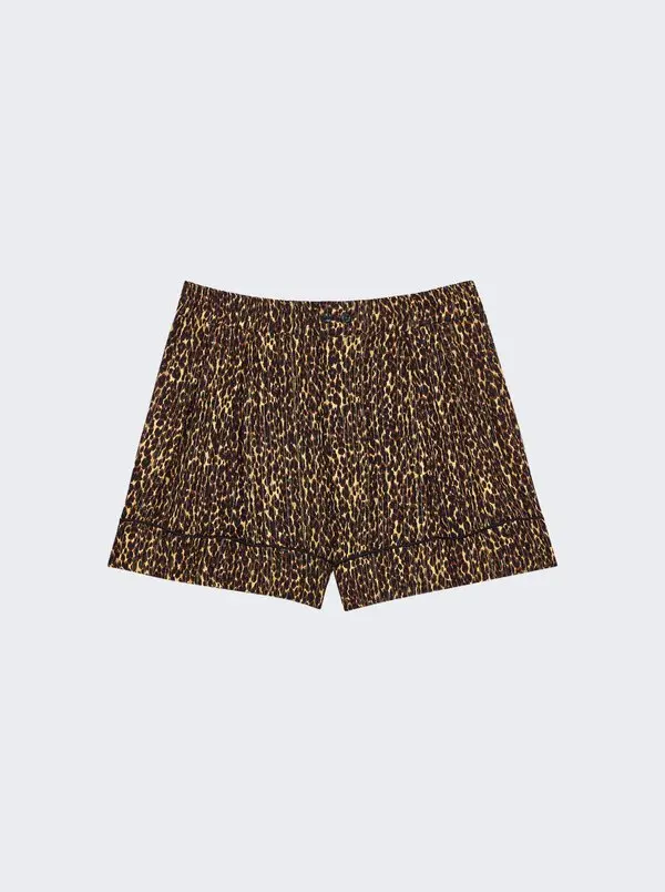 Saint Laurent Silk Georgette Pajama Shorts Lurex Stripe Leopard Print - Brown