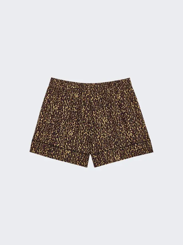 Saint Laurent Silk Georgette Leopard Print Lurex Stripe Pajama Shorts