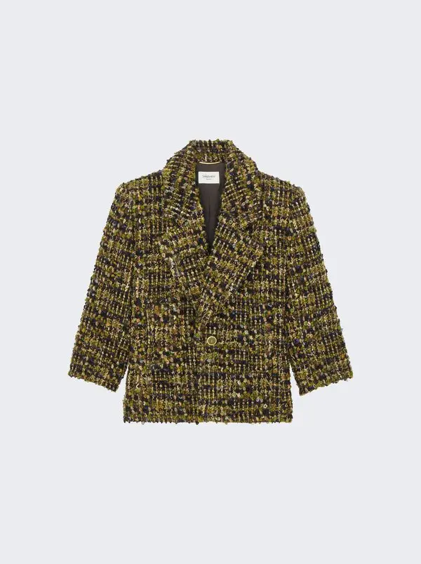 Saint Laurent Single Breasted Tweed Jacket Gris Vert