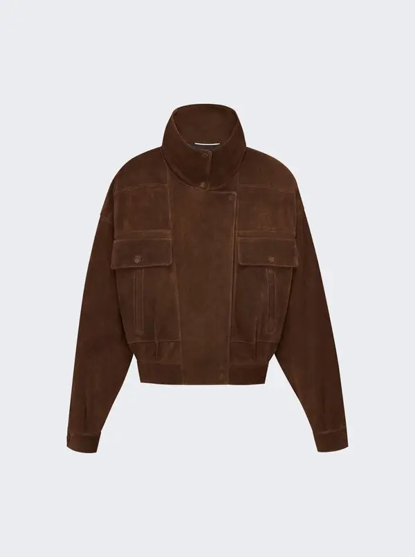 Saint Laurent Jacket In Vintage Split Leather Ebene