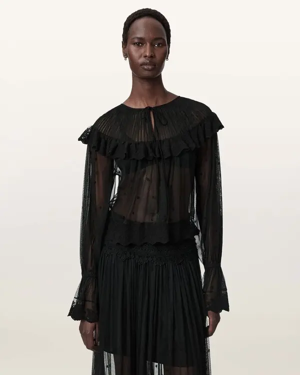 ALLSAINTS Trixie Lace Embroidered Top - Black