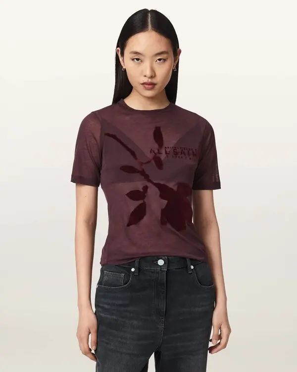 ALLSAINTS Athea Graphic Sheer T-shirt - Red