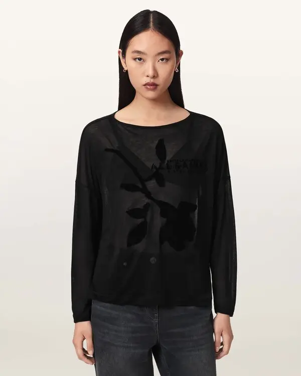 ALLSAINTS Athea Rita Sheer T-shirt - Black