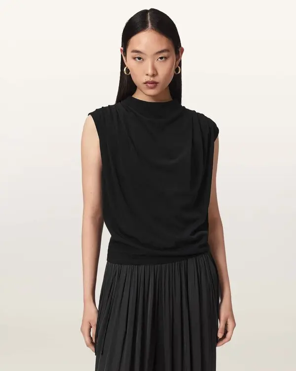 ALLSAINTS Emerson Sleeveless Pleated Top - Black