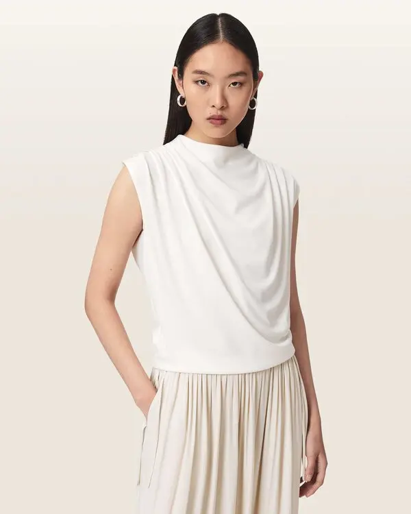 ALLSAINTS Emerson Sleeveless Pleated Top - White