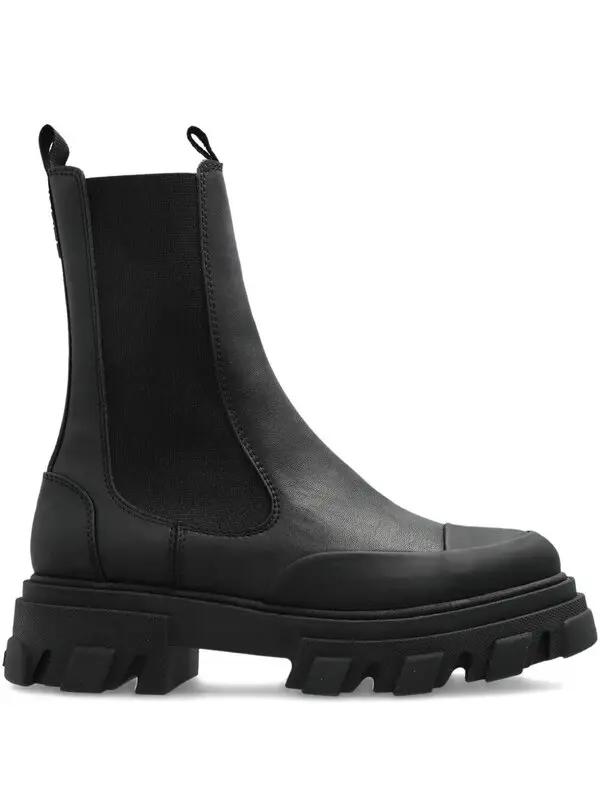 GANNI Boots Thick Sole "cleated Mid Stitch Chelsea Boot - Black