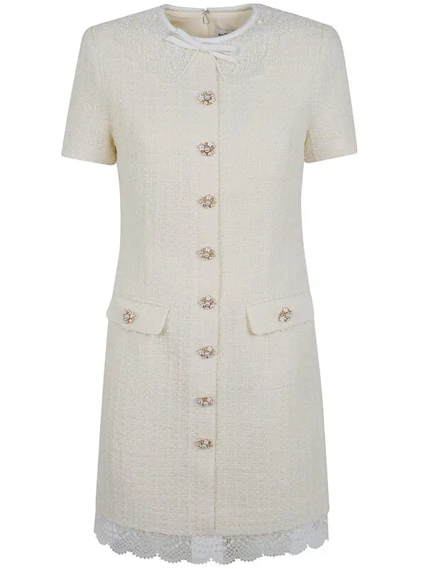 SELF-PORTRAIT Dress Boucle Lace Trim "pf26.002b Cream - Beige