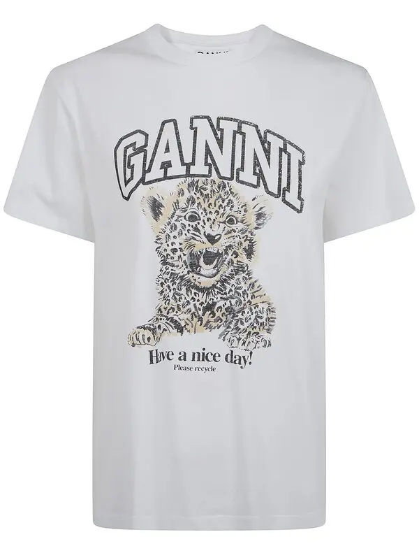 GANNI T-shirt Relaxed "basic Jersey Leopard - Brown