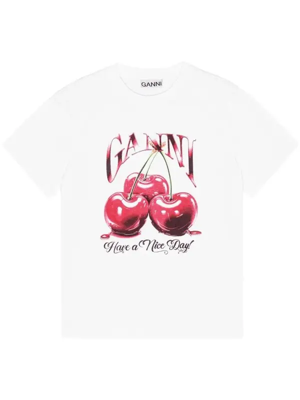 GANNI T-shirt Cherry Print "basic Jersey Cherry