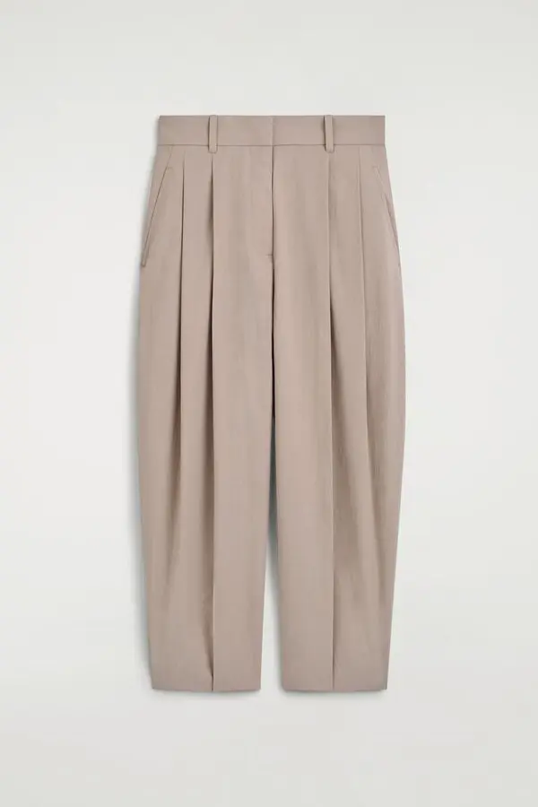 Cos Tailored Cotton Barrel-leg Pants - Beige
