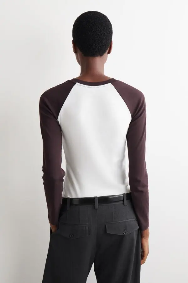 Cos Long Sleeve Cotton Raglan T-shirt - Brown