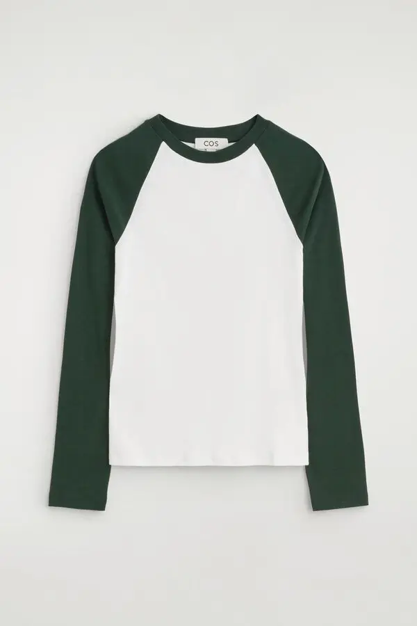 Cos Long-sleeved Cotton Raglan T-shirt - Green