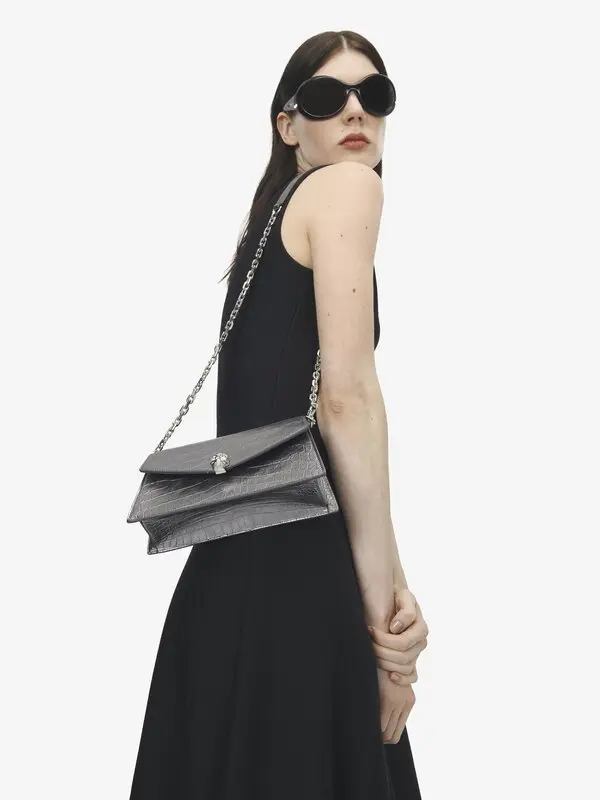 Alexander McQueen Skull Mini Bag In Metallic Croc-embossed Calf Leather