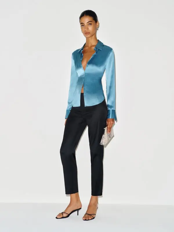 REFORMATION Hadley Mid Rise Satin Pant - Black