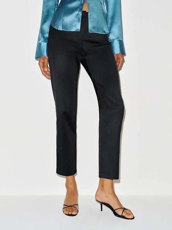 REFORMATION Hadley Mid Rise Satin Pant - Black